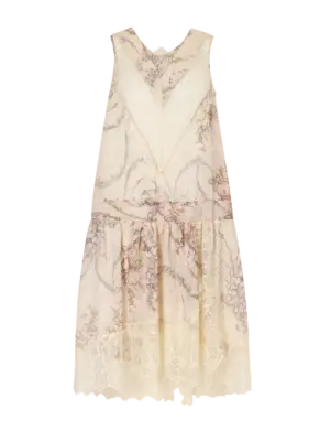 Anna Sui Floral-print Lace-trimmed Chiffon Midi Dress - Neutrals