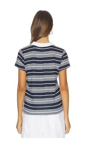 FRAME Striped Short Sleeve Polo Shirt - Navy Multi