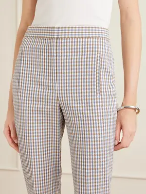 Veronica Beard Checked Cotton-seersucker Skinny Trousers