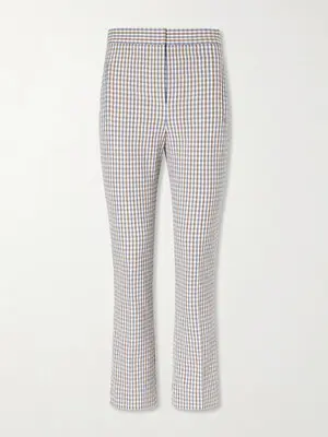 Veronica Beard Checked Cotton-seersucker Skinny Trousers - Blue