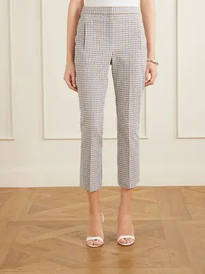 Veronica Beard Checked Cotton-seersucker Skinny Trousers - Blue