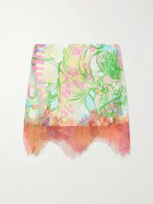 DONDE ESTEBAN Sonido Bestial Lace-trimmed Printed Satin Mini Skirt - Multi