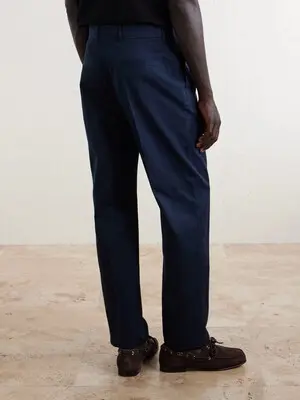 Valentino Garavani Vlogo Straight-leg Pleated Cotton-gabardine Trousers - Blue