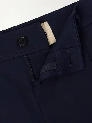 Valentino Garavani Vlogo Straight-leg Pleated Cotton-gabardine Trousers - Blue