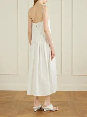 Khaite Adira Pleated Cotton-poplin Midi Dress - White