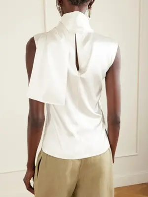 Bottega Veneta Tie-detailed Stretch-silk Satin Top - White