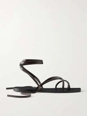 AeydĒ Aeyde Norah Leather Tie Fastening Sandals Dark Brown