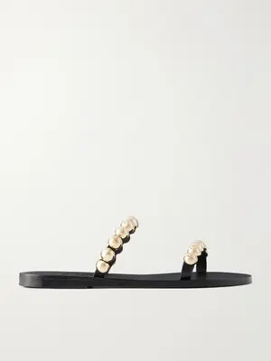 ANCIENT GREEK SANDALS Lambri Studded Leather Flats - Black