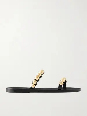 ANCIENT GREEK SANDALS Lambri Studded Leather Flats - Black
