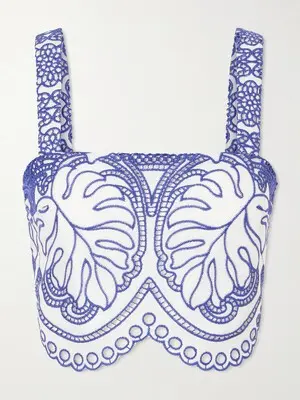 Borgo De Nor Delia Cropped Broderie Anglaise Top - Blue