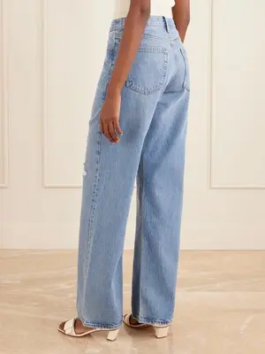 FRAME The Loose Distressed Low-rise Wide-leg Jeans