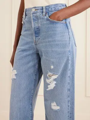 FRAME The Loose Distressed Low-rise Wide-leg Jeans