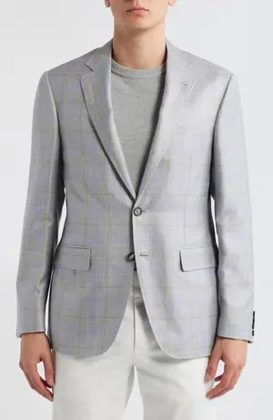 Canali Kei Trim Fit Plaid Cashmere, Linen & Silk Sport Coat - Light Grey