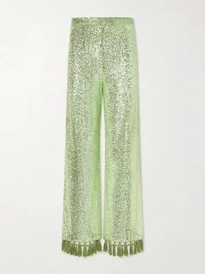 TALLER MARMO Sequined Fringed Flared Pants