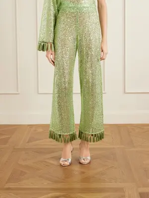 TALLER MARMO Sequined Fringed Flared Pants