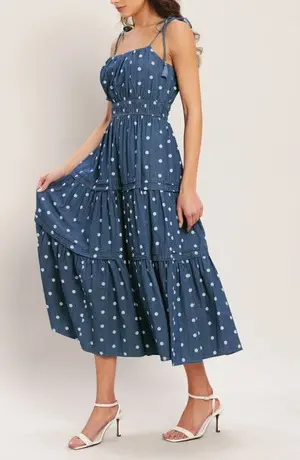 FLYING TOMATO Tie Strap Chambray Dress
