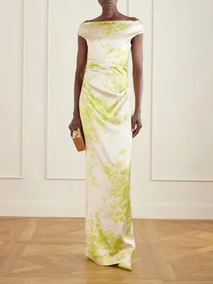 Erdem Off-the-shoulder Pleated Floral-print Gown