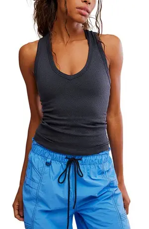 Free People Ribbed Racerback Tank - Black