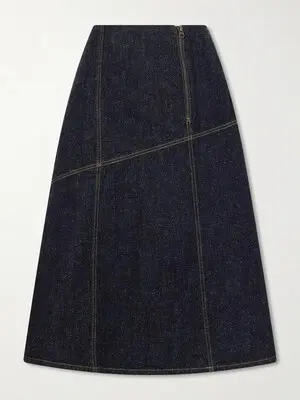 Victoria Beckham Paneled Denim Midi Skirt - Blue