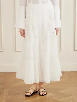 Loretta Caponi Vieste Lace-trimmed Maxi Skirt - Neutrals