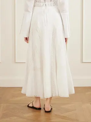 Loretta Caponi Vieste Lace-trimmed Maxi Skirt - Neutrals