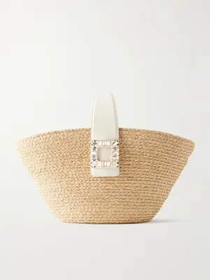 ROGER VIVIER Embellished Raffia-effect Tote Bag - Neutrals