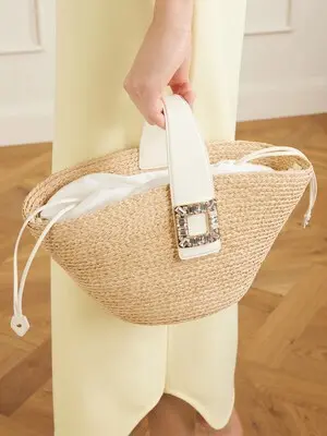 ROGER VIVIER Embellished Raffia-effect Tote Bag
