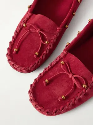 Khaite Milly Embellished Whipstitched Loafers - Red