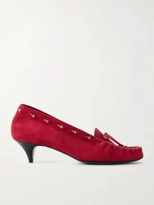 Khaite Milly Embellished Suede Pumps - Red