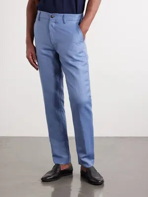 Canali Straight-leg Wool And Linen-blend Twill Suit Trousers - Blue