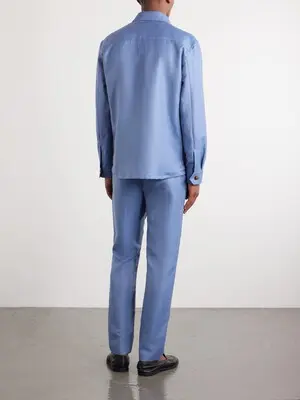 Canali Straight-leg Wool And Linen-blend Twill Suit Trousers - Blue