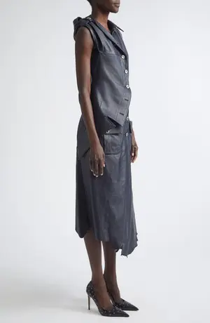 Alexander McQueen Asymmetric Leather Shirtdress