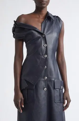Alexander McQueen Asymmetric Leather Shirtdress
