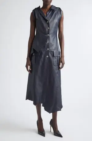 Alexander McQueen Asymmetric Leather Shirtdress
