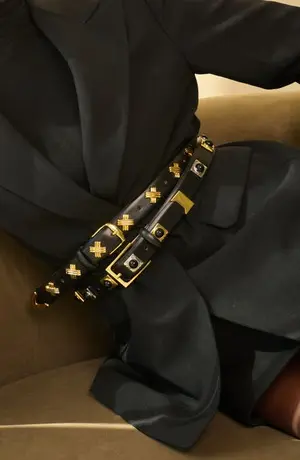 AUREUM X-stud Leather Belt - Black/gold