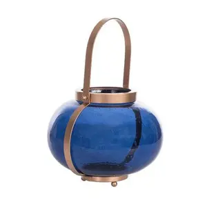 GALLERIE II Medium Cobalt Coastal Round Candle Holder Lantern
