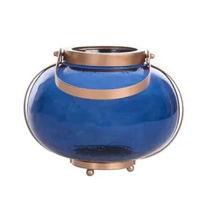 GALLERIE II Medium Cobalt Coastal Round Candle Holder Lantern