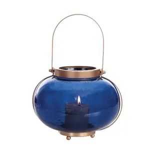 GALLERIE II Medium Cobalt Coastal Round Candle Holder Lantern