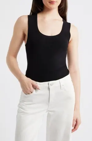 Mango Sleeveless Ribbed Knit Tank Top - Black