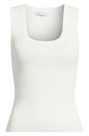 Mango Sleeveless Ribbed Knit Tank Top - Ecru