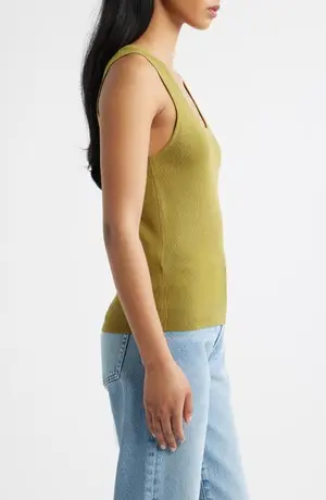 Mango Sleeveless Ribbed Knit Tank Top - Green