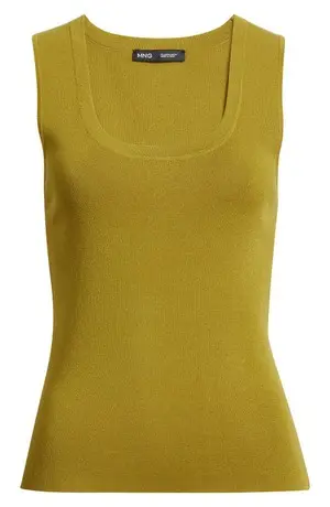 Mango Sleeveless Ribbed Knit Tank Top - Green