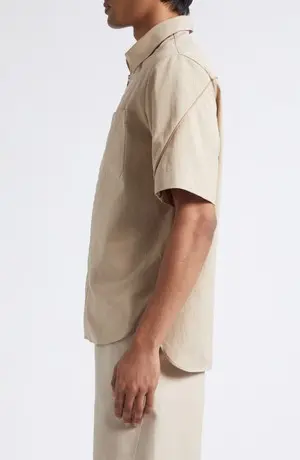 Givenchy Embroidered Logo Short Sleeve Zip Shirt - Beige