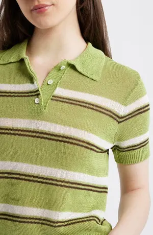 Mango Striped Polo Sweater - Green