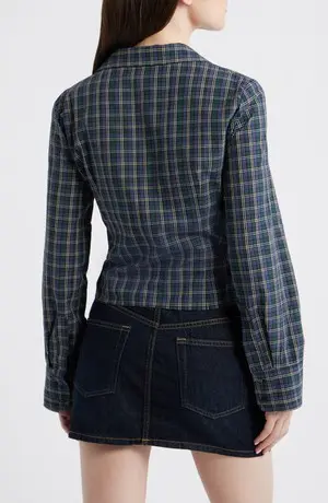 Mango Galeeno Plaid Ruched Top