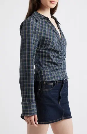 Mango Galeeno Plaid Ruched Top