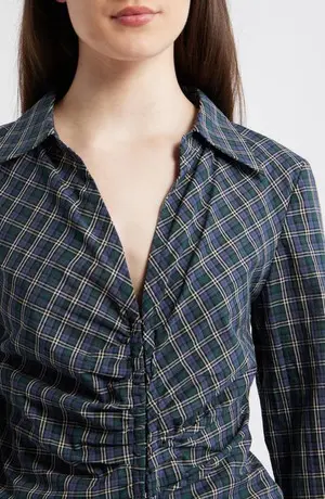 Mango Galeeno Plaid Ruched Top