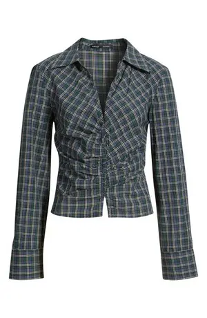 Mango Galeeno Plaid Ruched Top