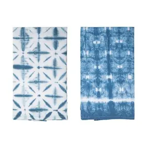 TRANSPAC Fabric Shibori Tea Towels Set Of 2 Spring Home Decorations Kitchen Textiles Cotton For Spring And Summer - Multicolored