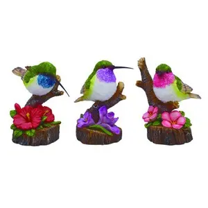 TRANSPAC Color Resin Hummingbird Flower Figurine Set Of 3spring Decorative Objects For Indoor Tabletop - Multi